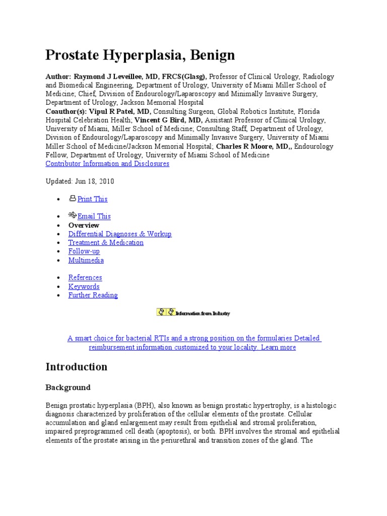 Prostate Hyperplasia, Benign: Author: Raymond J Leveillee, MD, FRCS ...