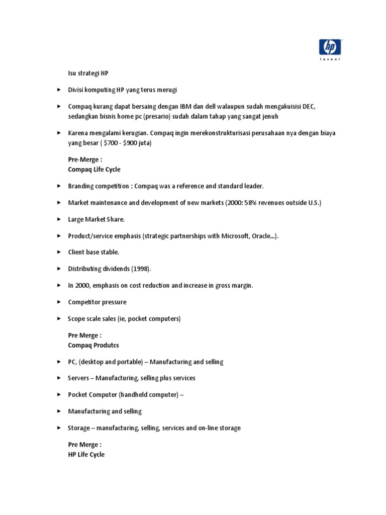 HP Compaq Merger Strategy Analysis | PDF | Hewlett Packard | Personal ...
