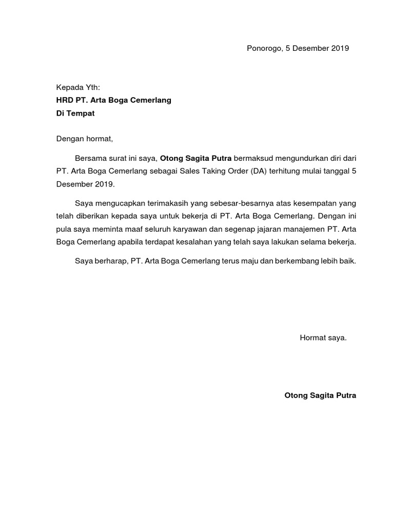 Contoh Surat Resign | PDF