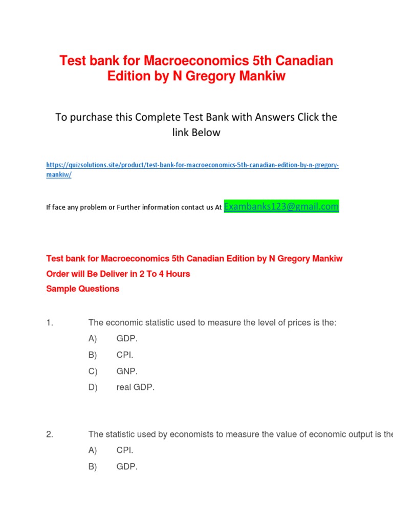 Mankiw Macroeconomics Test Bank PDF | PDF | National Income And Product ...