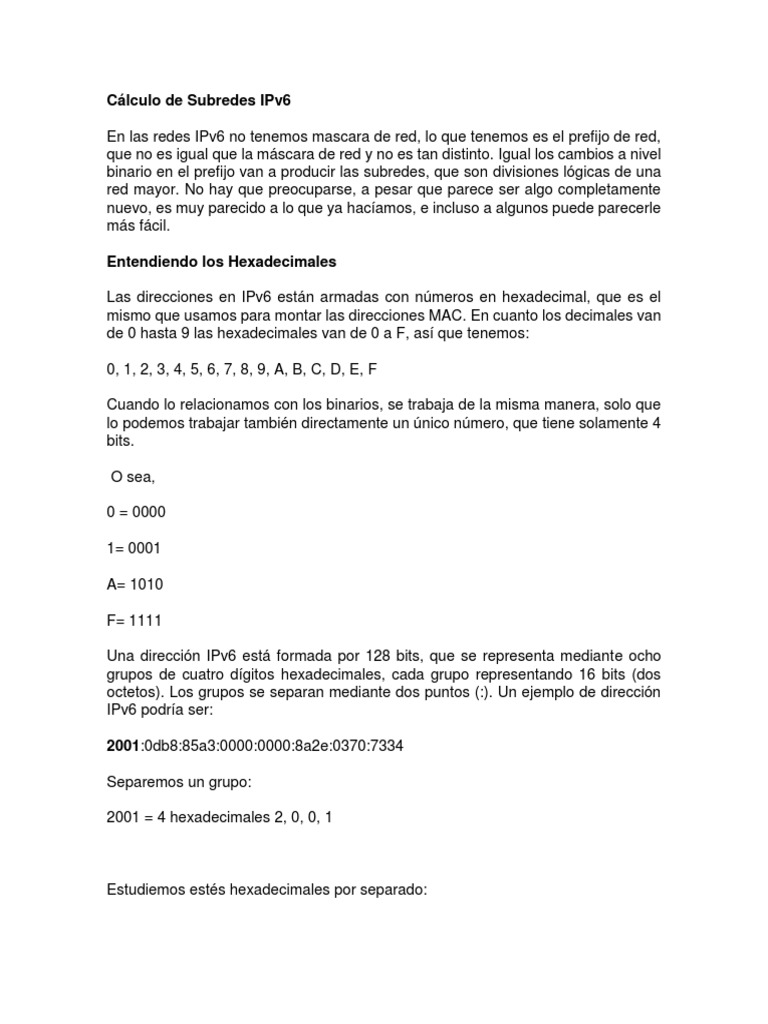 Cálculo de Subredes IPv6 1995 | PDF | Yo Pv6 | Poco