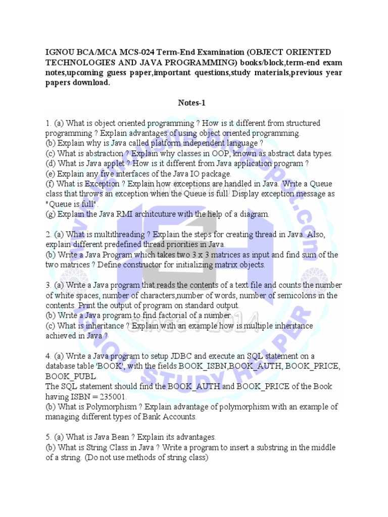 MCS-024 Notes | PDF | Java (Programming Language) | Class (Computer ...