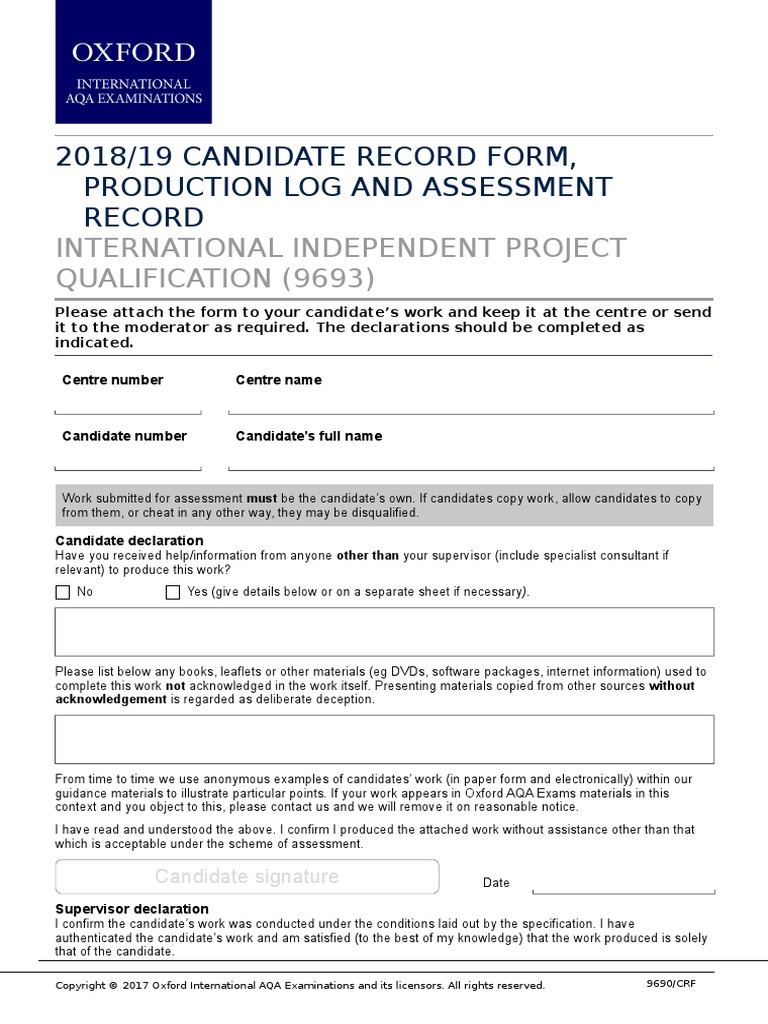 Ipq-Candidate-Record-Form-And-Production-Log Edit | PDF | Information ...