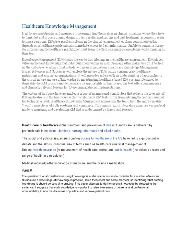 Healthcare Knowledge Management | PDF | Health Care | Knowledge Management