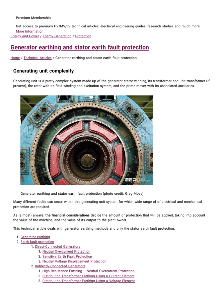 Generator Earthing and Stator Earth Fault Protection - EEP | PDF ...