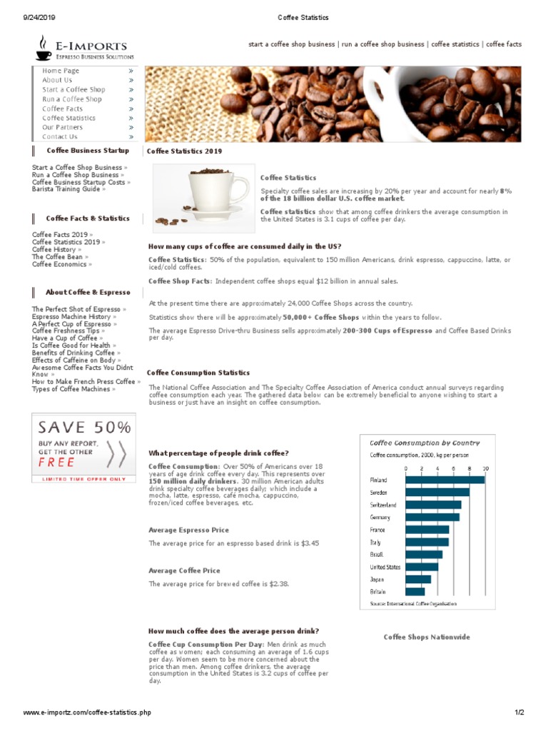 Coffee Statistics | PDF | Coffee | Coffeehouse