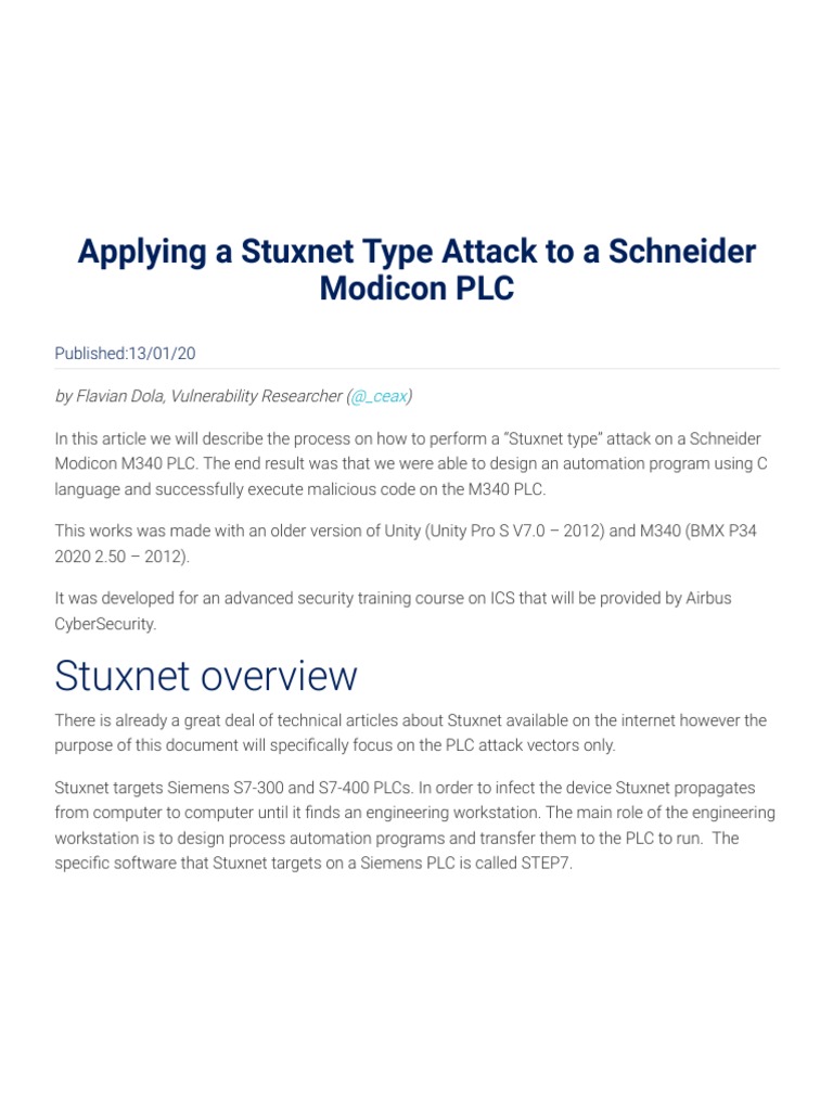 Applying A Stuxnet Type Attack To A Schneider Modicon PLC - Airbus ...