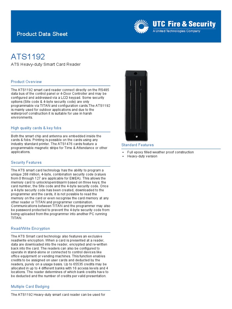 ATS Heavy-duty Smart Card Reader Product Data Sheet | PDF | Smart Card ...