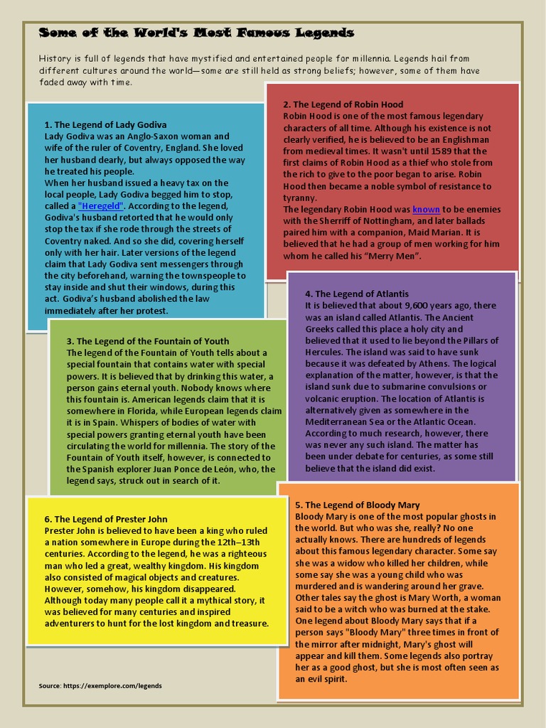 World of Legends Reading Comprehension Exercises - 118219 | PDF | Robin ...