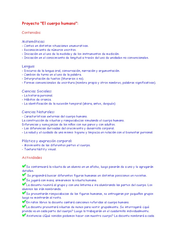 Proyecto Educativo sobre el Cuerpo Humano | PDF | Educación de la ...