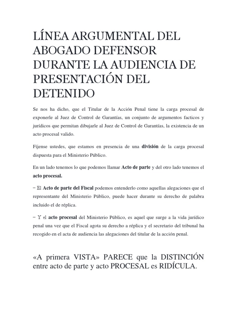 Línea Argumental Del Abogado Defensor Durante La Audiencia de ...