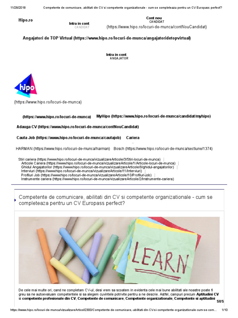 Competente de Comunicare, Abilitati Din CV Si Competente ...