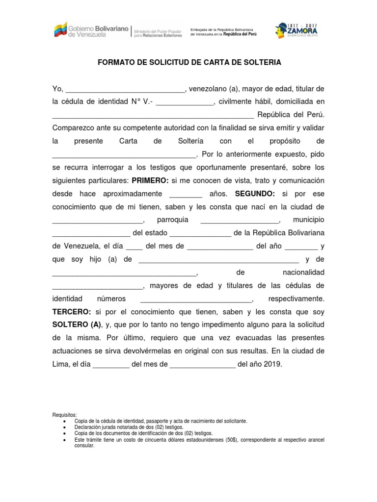 Formato de Carta de Soltería en Perú | PDF | Derecho