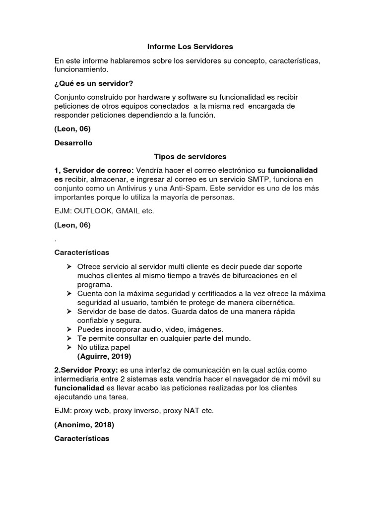 Informe Los Servidores | PDF | Servidor proxy | Servidor (Computación)