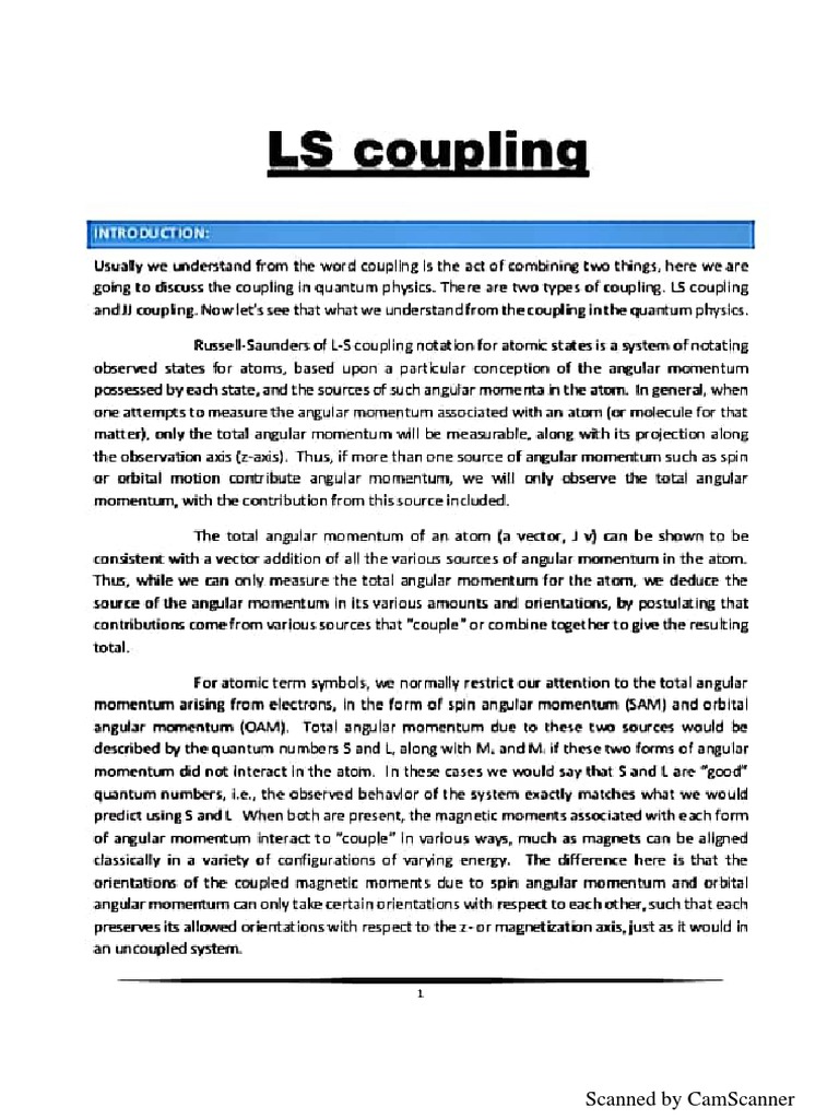 LS Coupling PDF | PDF