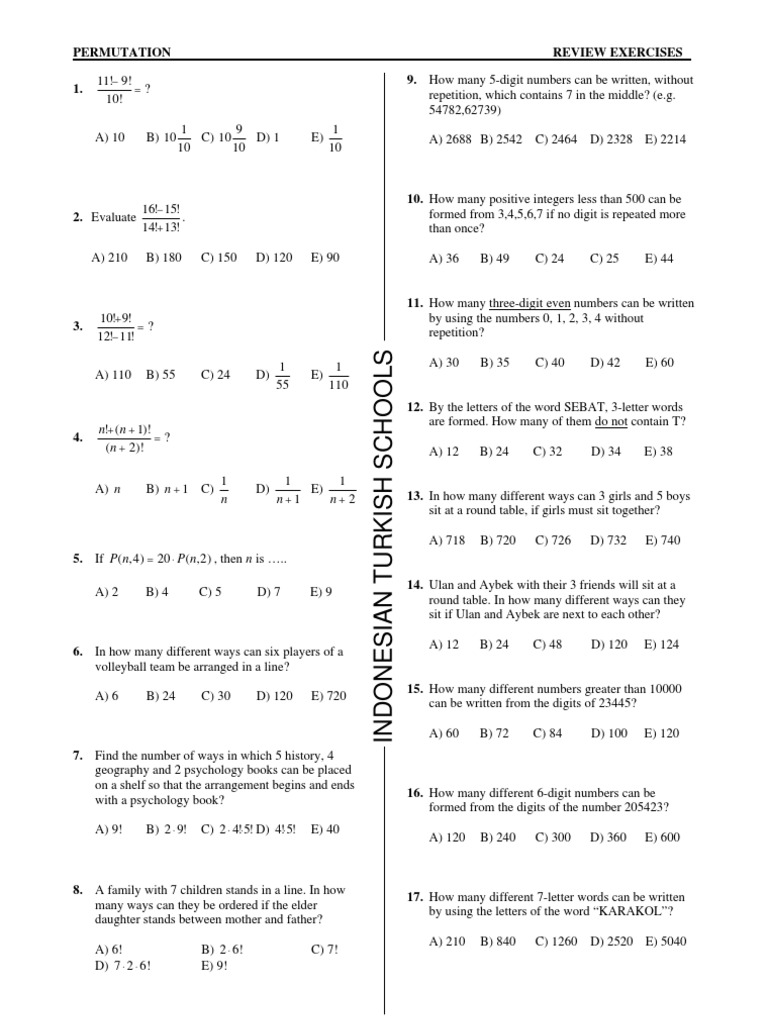 Permutation and Combination Exercises | PDF | Mathematical Objects ...