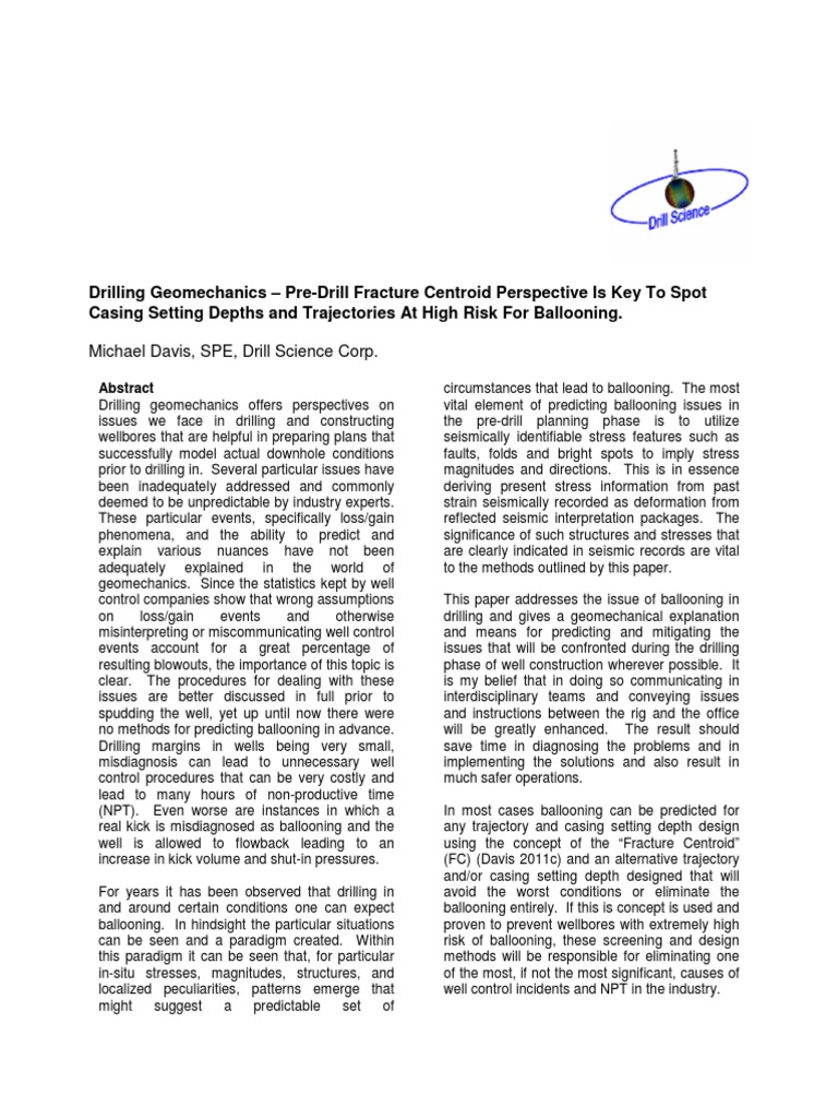 Drilling Geomechanics - Pre-Drill Fracture Centroid Perspective Is Key ...