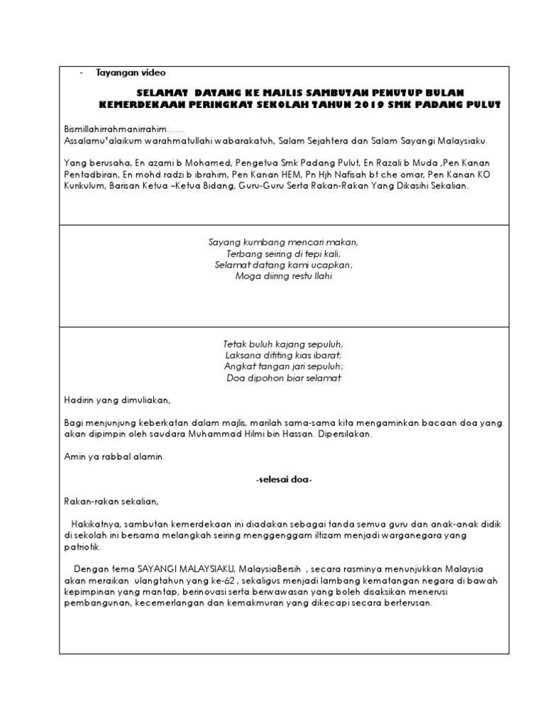 Teks MC Penutupan Merdeka | PDF