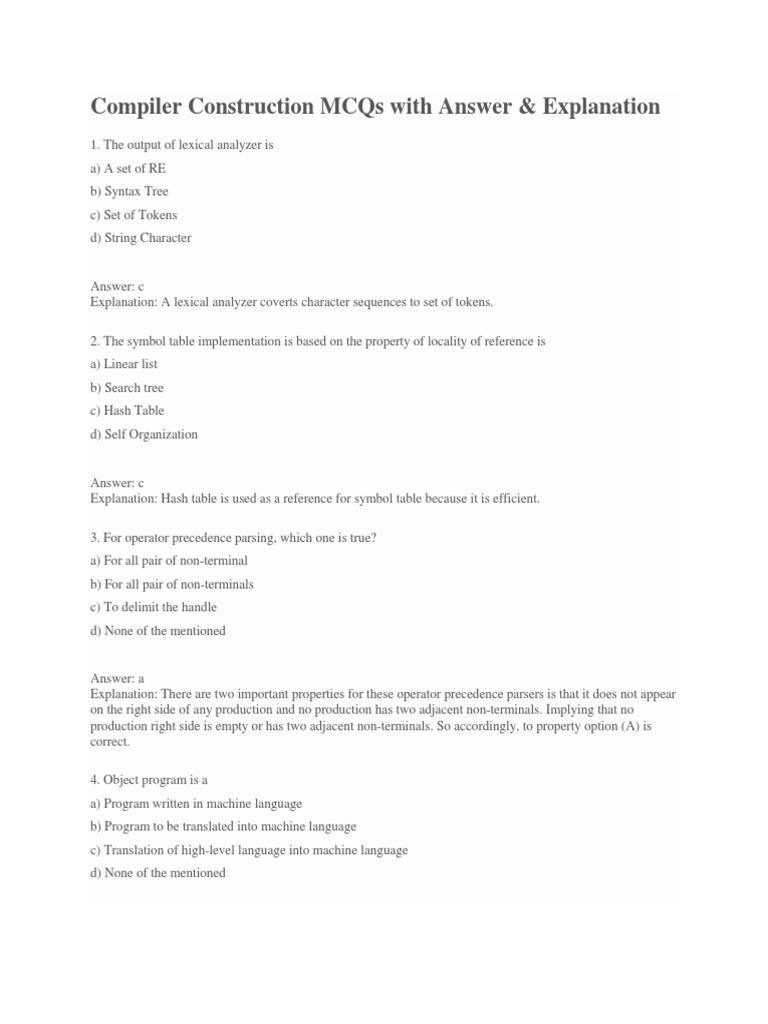 CC MCQs | PDF | Parsing | Compiler
