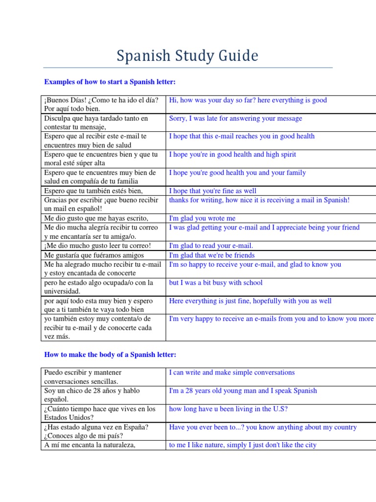 Spanish Study Guide | PDF | Idiomas