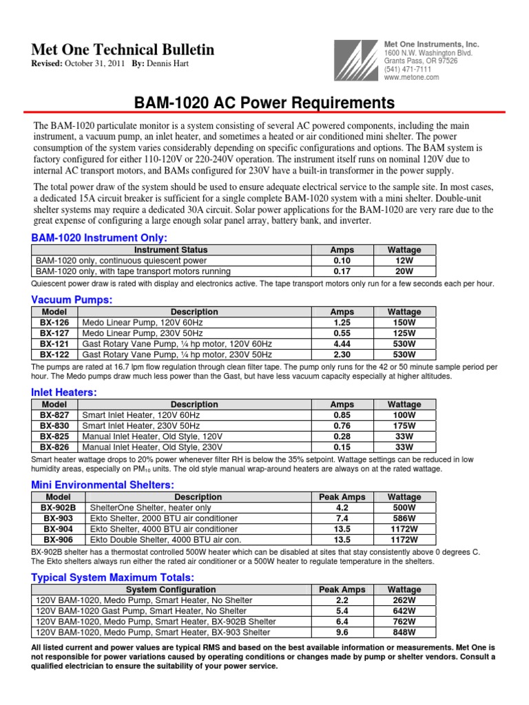 Bam-1020 Power Requirements | PDF | Electric Power | Electric Motor