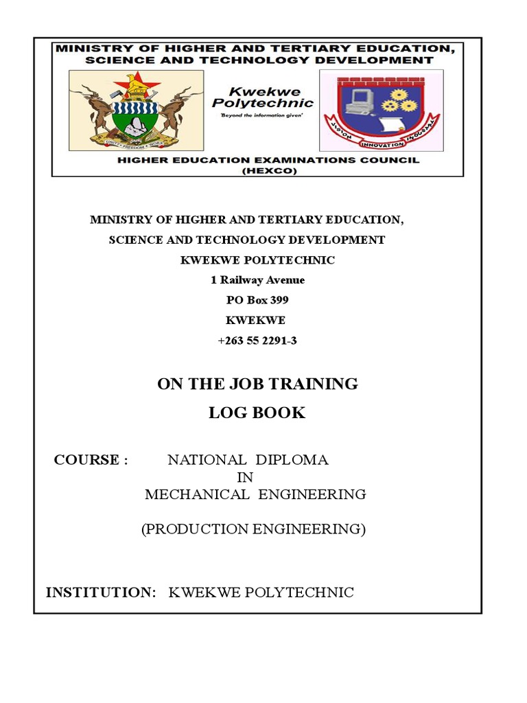 ND Mech Eng Production Logbook A4 Final | PDF | Supervisor | Institute ...