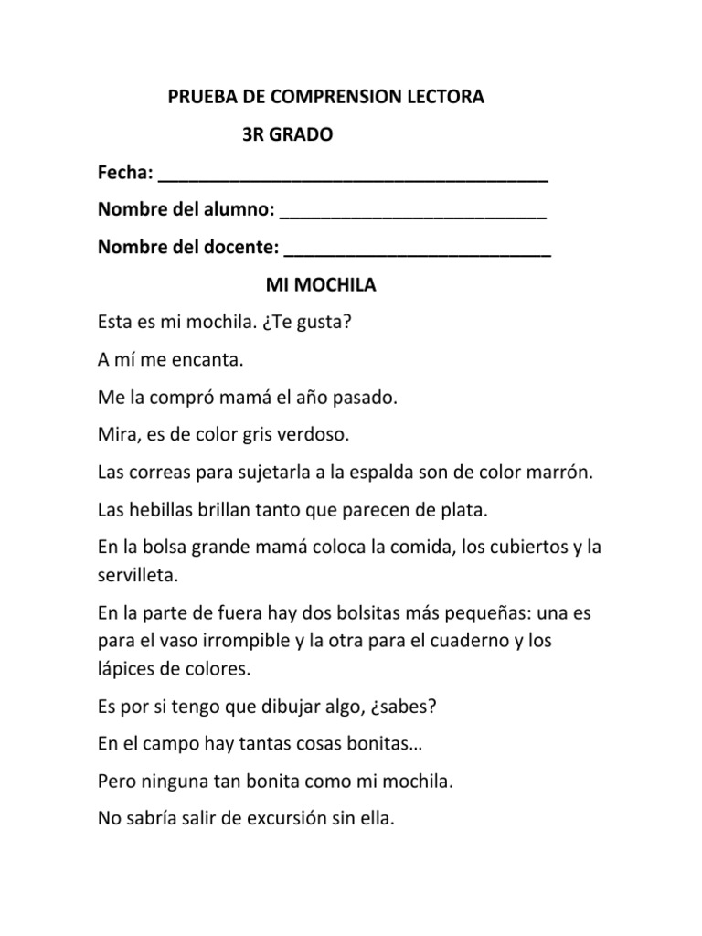 Pruebas de Comprensión Lectora 3° y 4° | PDF