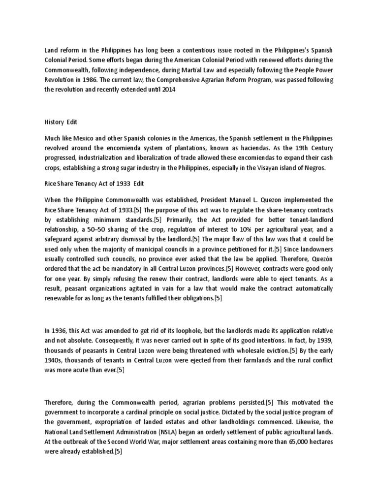 Overview of the 1933 Rice Tenancy Act | PDF | Corazon Aquino ...