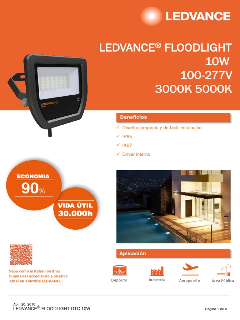Data - Sheet - LEDVANCE - FLOODLIGHT - 10W-EXTERIORES FACHADAS | PDF ...