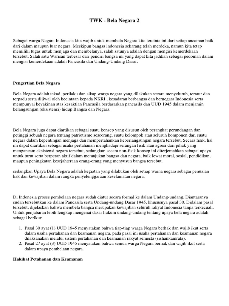 Materi - TWK Bela Negara 2 | PDF