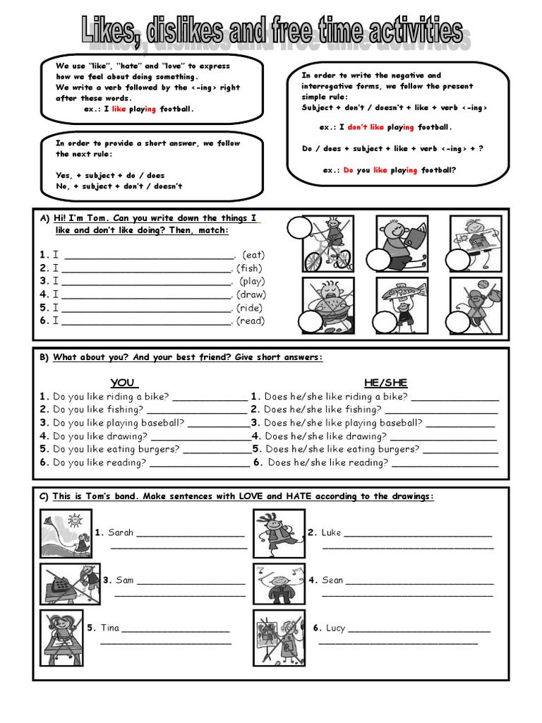 Likes and Dislikes Activity Worksheet | PDF | Sports & Recreation ...