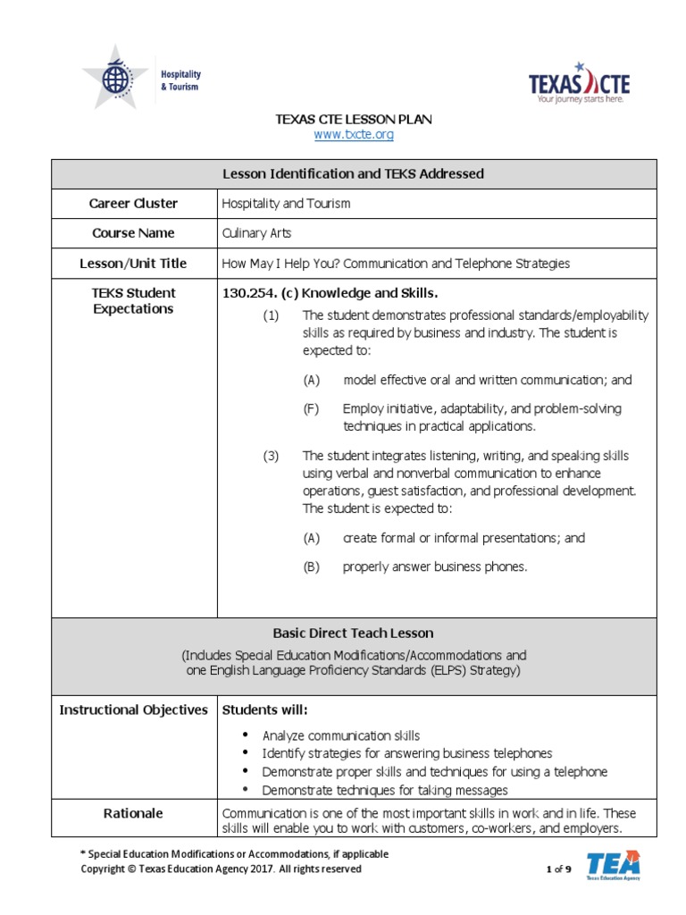 Lesson Plan - How May I Help You - Communication and Telephone ...