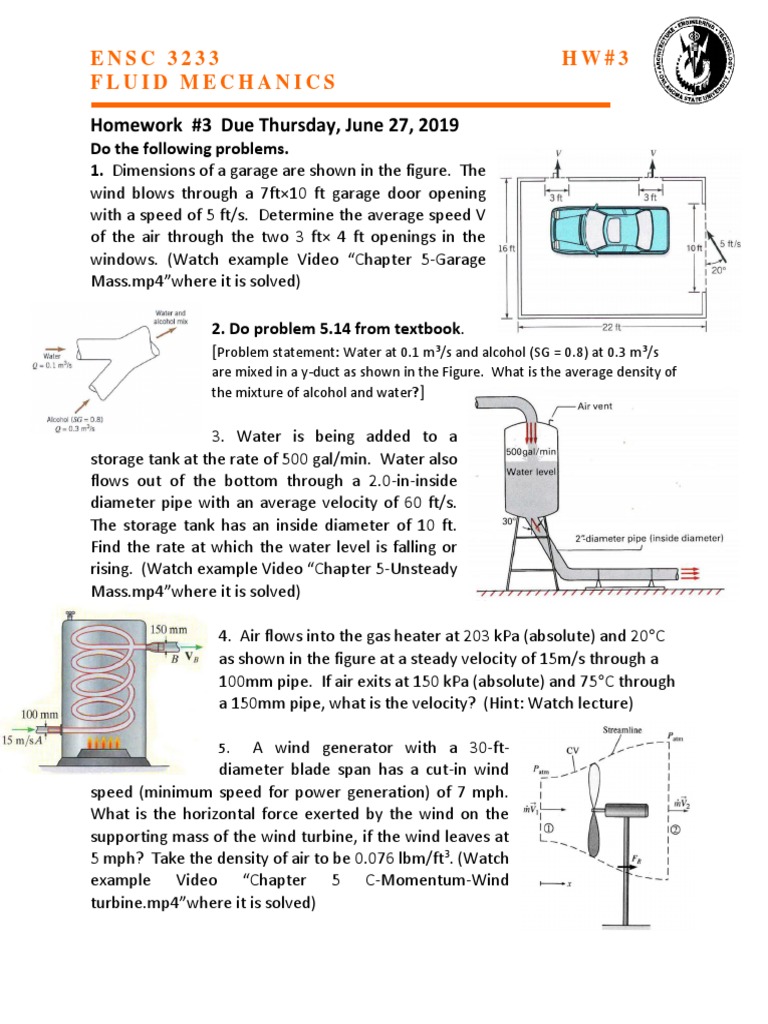 ENSC 3233 HW #3 Due Thur June 27 2019 PDF | PDF | Fluid Mechanics | Nozzle