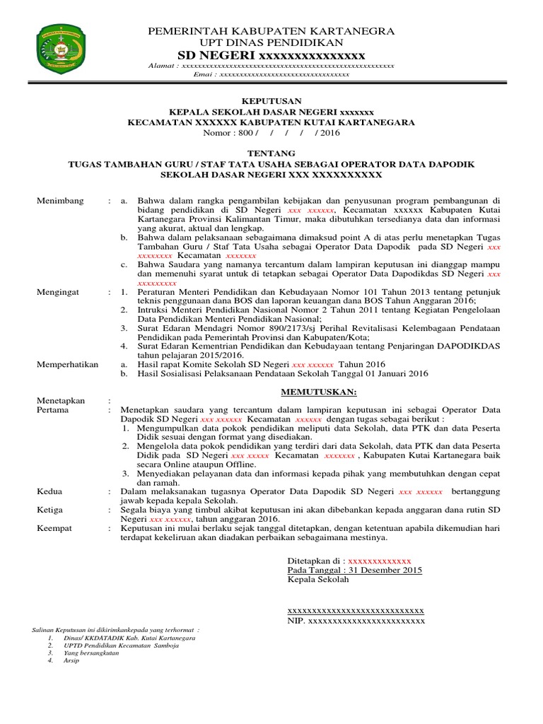 contoh-SK-Operator Tinkat Sekolah Dasar | PDF