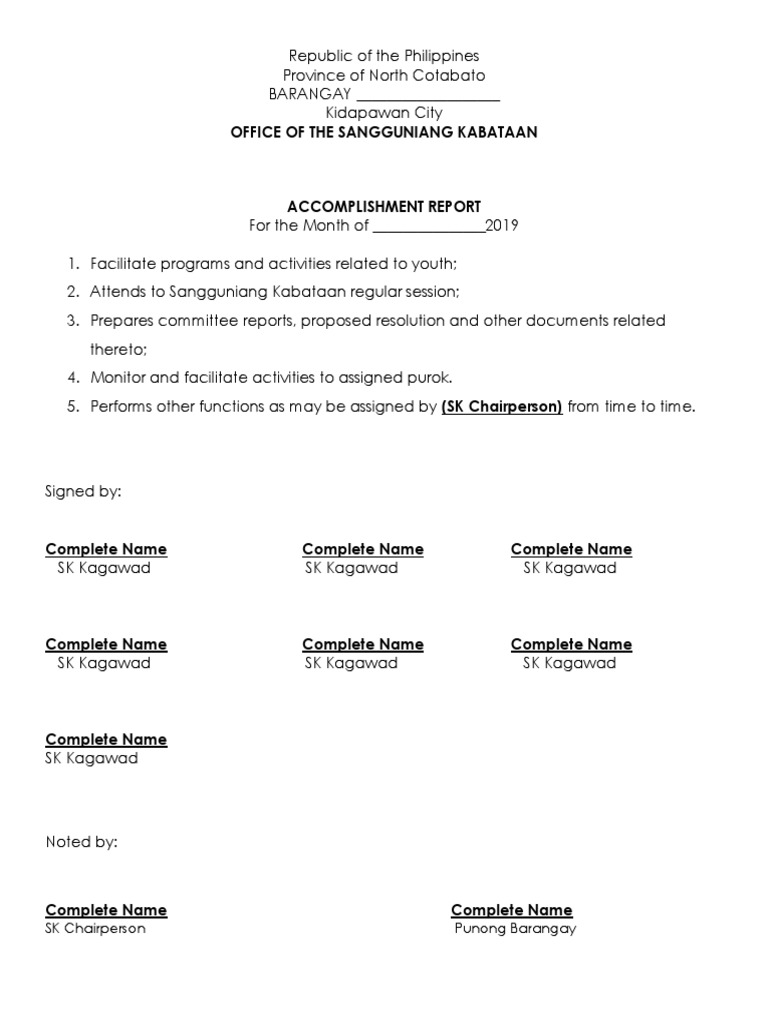SK Accomplishment Report Template | PDF | Government