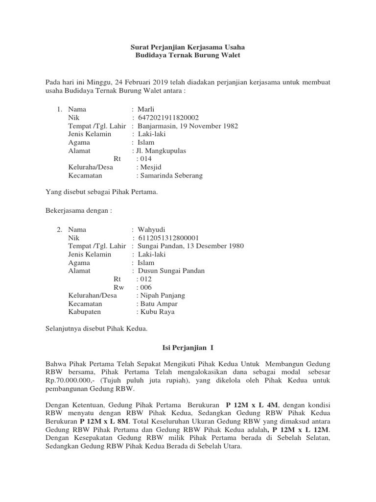 Surat Perjanjian Kerjasama Usaha Pdf