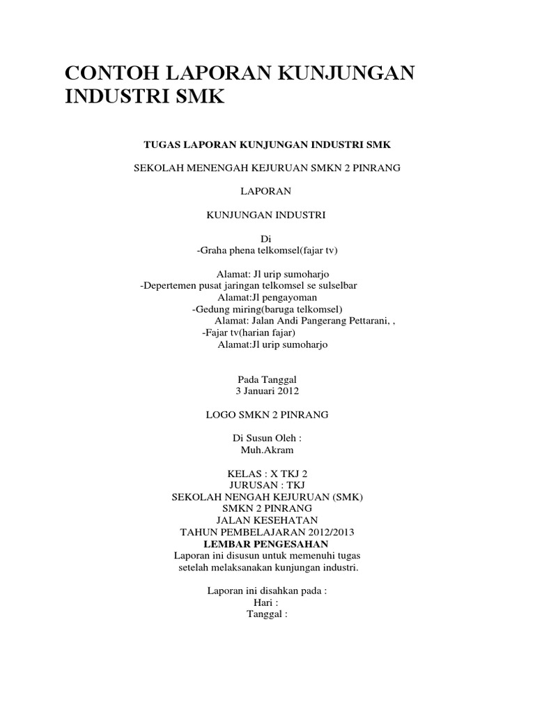 Contoh Laporan Kunjungan Industri | PDF