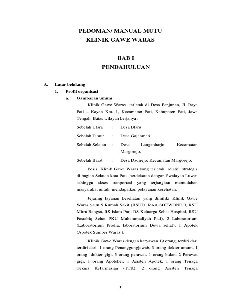 Manual Mutu Klinik Gawe Waras | PDF