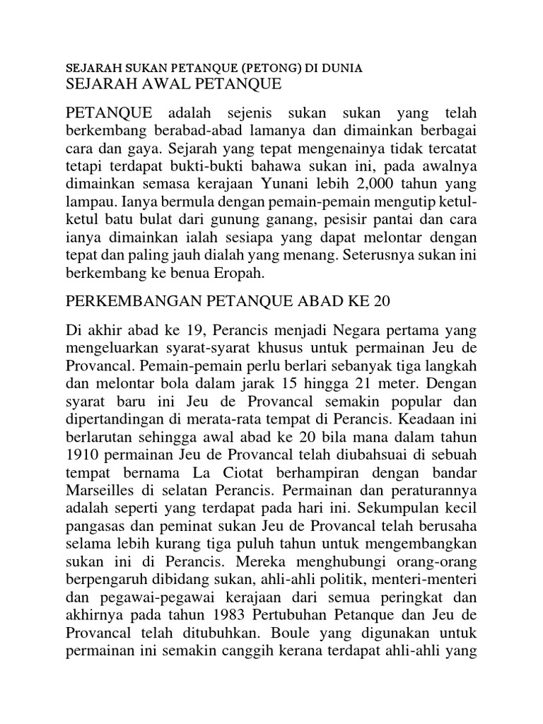 Sejarah Sukan Petanque | PDF