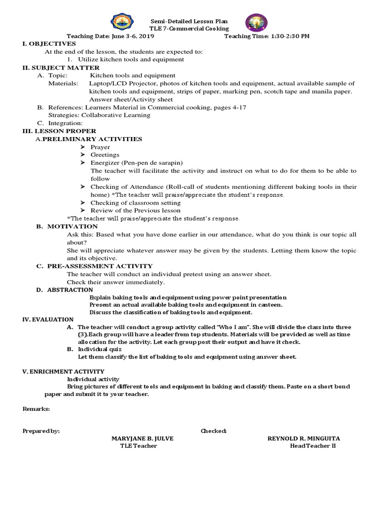 TLE 7-Plan | PDF | Lesson Plan | Teachers