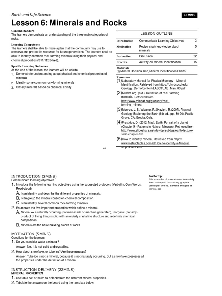 Earth and Life Science 6 | PDF | Silicon | Minerals