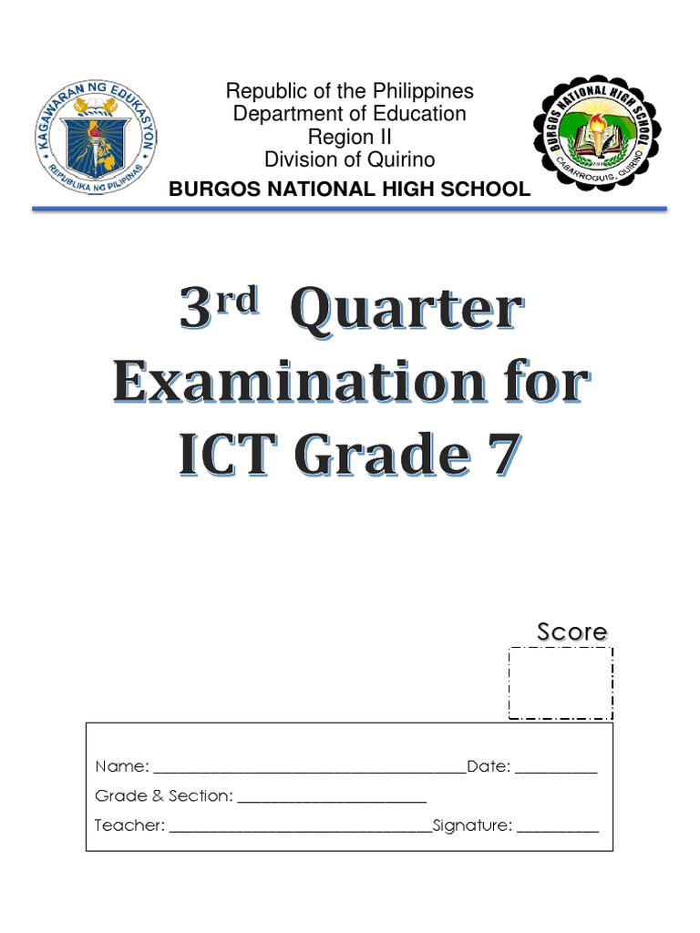 Grade 7 Ict Exam | PDF | Computer Data Storage | Compact Disc