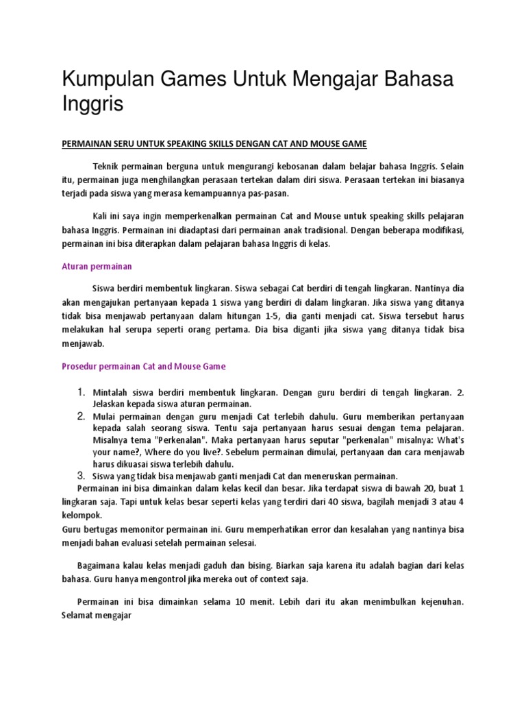 Kumpulan Games Untuk Mengajar Bahasa Inggris | PDF