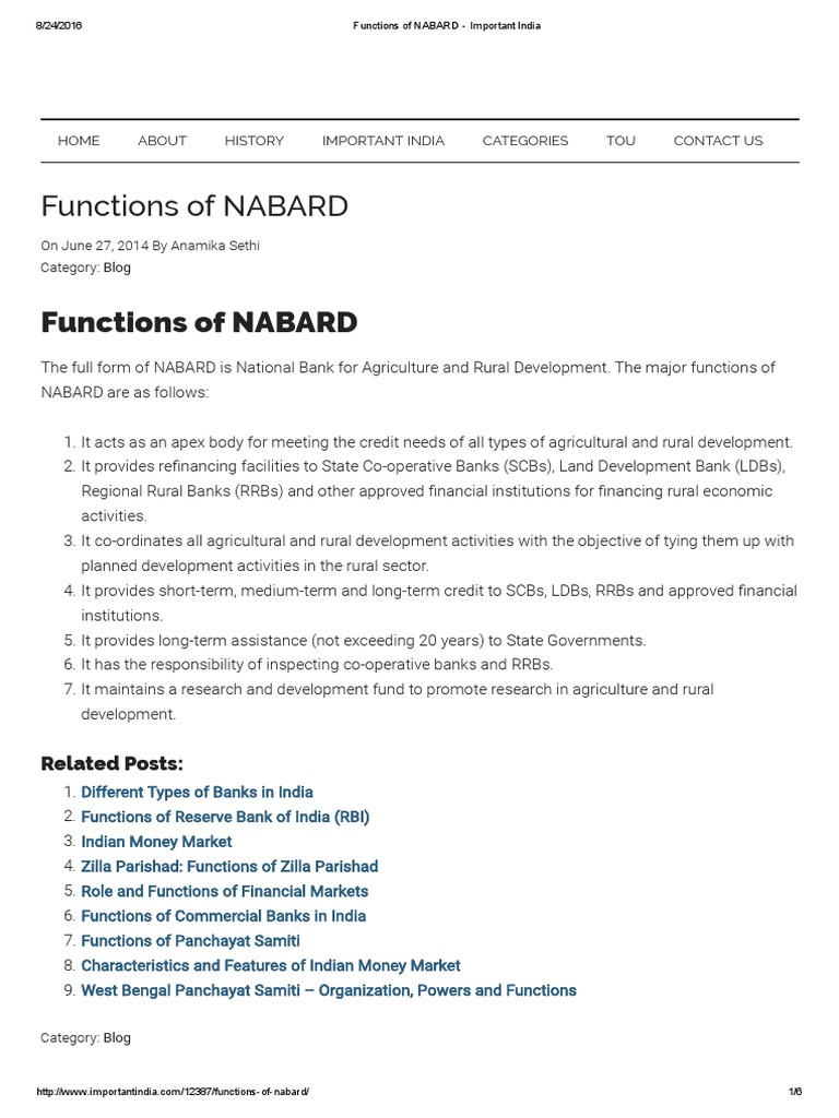 Functions of NABARD | PDF | South Asia | Economies
