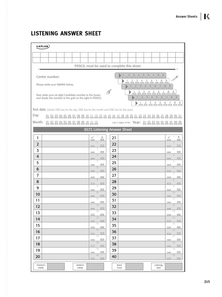IELTS Free Practice Test Answer Sheet | PDF | International English ...