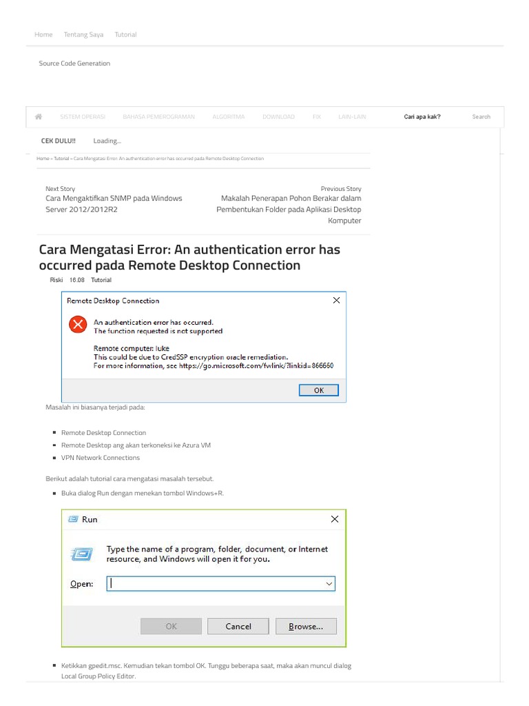 Cara Mengatasi Error - An Authentication Error Has Occurred Pada Remote ...