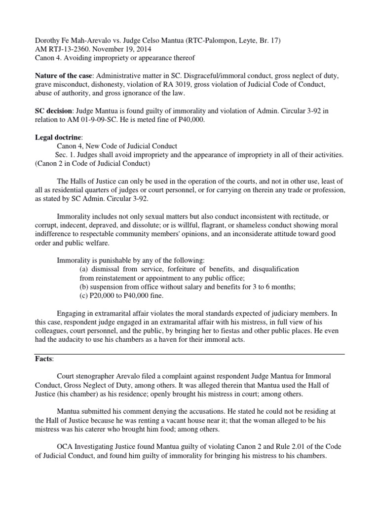 Arevalo V Mantua | PDF | Judiciaries | Morality