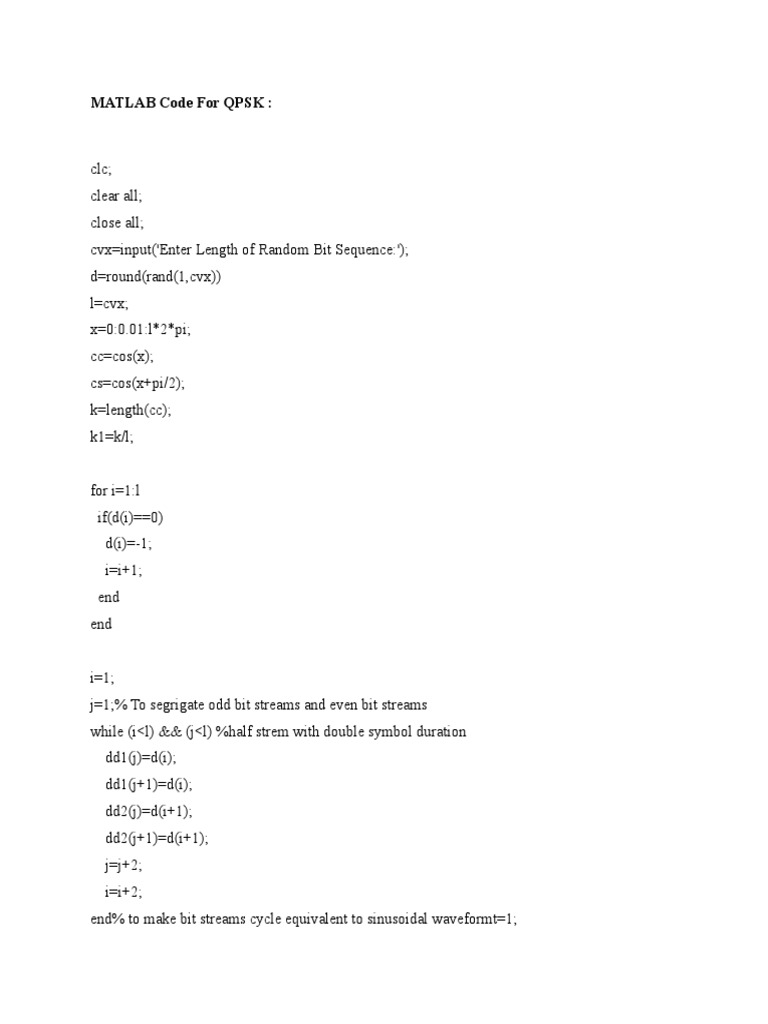 MATLAB Code For QPSK | PDF