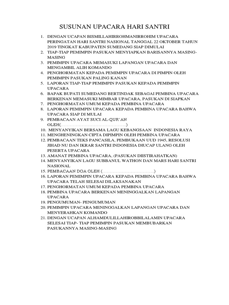 Susunan Upacara Hari Santri | PDF