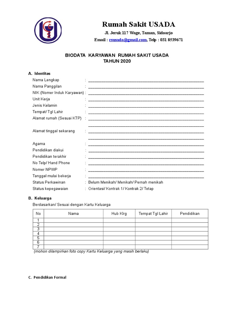 Form Biodata Karyawan | PDF